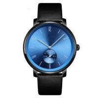 China PVD Plated Alloy Mens Quartz Watch Black Italian Leather Band Classic Style for sale