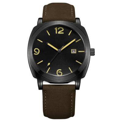 China 3 Atm Luxury Black 316L SS Man Quartz Watch With Leather Strap for sale