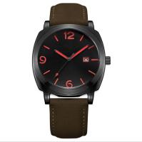 China 3 Atm Luxury Black 316L SS Man Quartz Watch With Leather Strap for sale
