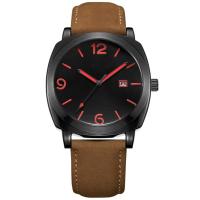 China 3 Atm Luxury Black 316L SS Man Quartz Watch With Leather Strap for sale