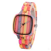 China Square Case Wooden Japan Movement Quartz Watch With Hard Mineral Glass for sale