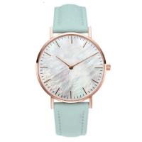 China Colorful MOP Dial Leather Strap Quartz Watch Womens Ultra Thin Design Case for sale