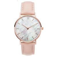 China Colorful MOP Dial Leather Strap Quartz Watch Womens Ultra Thin Design Case for sale