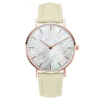 China Colorful MOP Dial Leather Strap Quartz Watch Womens Ultra Thin Design Case for sale