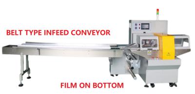 China Conveying 220V Horizontal Flow Wrap Packing Machine Film On Bottom 450mm Film Width for sale
