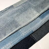 China Cotton Blend Stitching Lattice Jacquard Denim Fabric Jean Material Fabric For Garments for sale