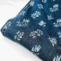 China 9.7 Oz Indigo Washed Elastic Denim Fabric By The Yard Flower Printed for sale