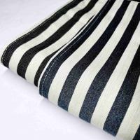 China Indigo Blue Striped Jacquard Printed Denim Fabric Cargo Jeans 180cm for sale
