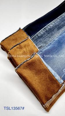 China 59inch Fleece Lined Denim Raw Material Stretchable Jeans Fabric With Super Soft Hand Feel for sale