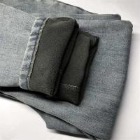 China Soft Woven Stretch Denim Fabric With Fleece Bonded Smoky Indigo for sale