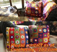 China Handmade Crocheted Color Block Flower Blanket 80x100 cm Cotton Yarn Decorative Throw for sale