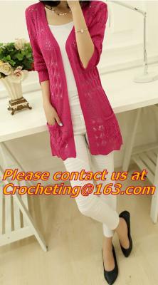 China Women Casual Crochet Knitted Cardigan Long Sleeve Blouse Tops Free Size Gray Black for sale