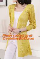 China Women Knitted Cardigan Loose Fit Hollow Long Sleeve Sweater Free Size Coats for sale