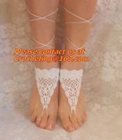 China Crochet Barefoot Sandals Ivory Footless Sandals Foot Jewelry Anklet Handmade for sale