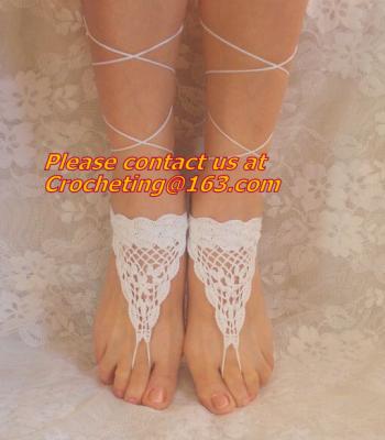 China Crochet Barefoot Sandals Ivory Footless Sandals Foot Jewelry Anklet Handmade for sale