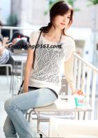 China Women's Hand Knitted Crochet Sweater 100% Cotton Short Sleeve Batwing Pullover Hollow Design for sale