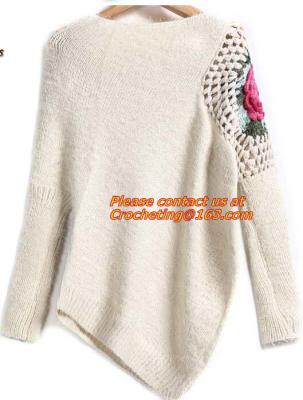 China Women Long Sleeve Mint Pink Pullover Crochet Hollow Knitwear O-neck Jacquard Sweater Size M L for sale