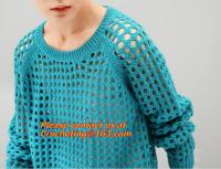 China Women Loose Crochet Knitted Blouse O Neck Hollow Pullover Wool Sweater Top Size M L for sale