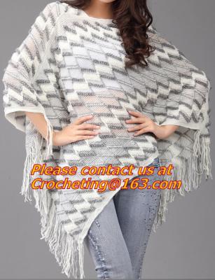 China Women Crochet Tassels Poncho Long Knitted Pullover Cape Coat 100% Cotton M L for sale