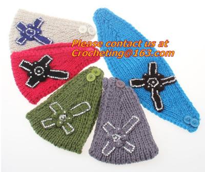 China Handmade Crochet Knitted Headband Women Bowknot Head Wrap 48x12cm Cotton Blend 23 Colors for sale