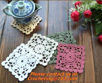 China Handmade Crochet Doily Set 24pcs 100% Cotton Table Placemat Coasters 5-18cm White Beige for sale