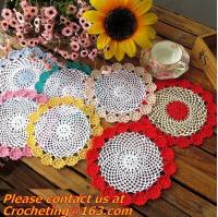China Handmade Crochet Doily Placemat Set 24pcs 100% Cotton Coasters 5cm to 18cm White Beige for sale