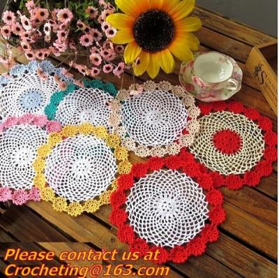 China Handmade Crochet Doily Placemat Set 24pcs 100% Cotton Coasters 5cm to 18cm White Beige for sale