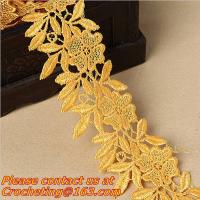 China Golden Venise Lace Trim Flower Motif Ribbon 5cm Wide Rayon DIY Craft for sale