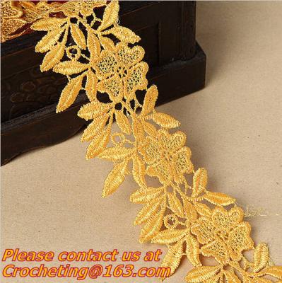 China Golden Venise Lace Trim Flower Motif Ribbon 5cm Wide Rayon DIY Craft for sale