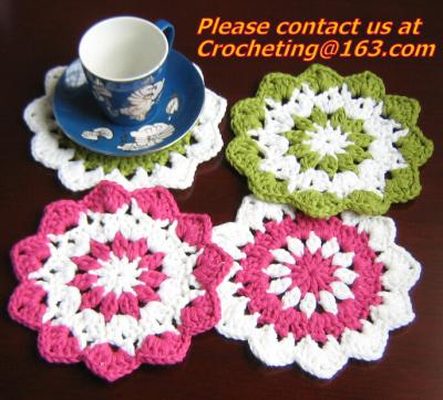 China Handmade Crochet Sunflower Doily Coaster Set of 4 16 cm Diameter 6.3 Inch for sale