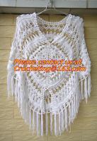 China Women's Crochet Poncho Shawl Floral Fringe Wrap 25 inch Handmade Sweater for sale