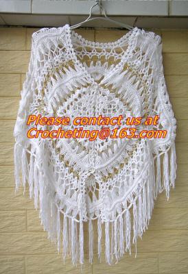 China Women's Crochet Poncho Shawl Floral Fringe Wrap 25 inch Handmade Sweater for sale