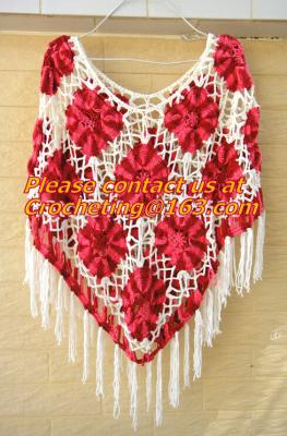 China Handmade Crochet Fringe Shawl Wrap Poncho for Women 25 inch Length Floral Design for sale