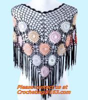 China Handmade Crochet Fringed Shawl Wrap with Beads 25 inch Length Black Tassel Scarf for sale