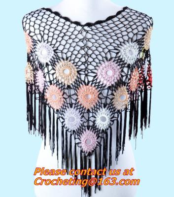 China Handmade Crochet Fringed Shawl Wrap with Beads 25 inch Length Black Tassel Scarf for sale