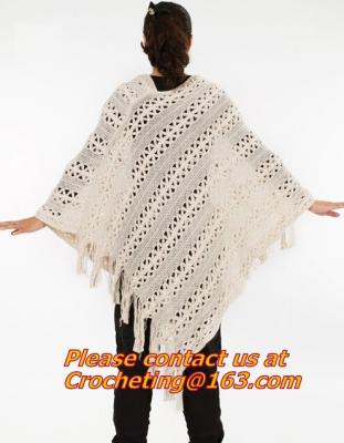 China Handmade Crochet Poncho Shawl for Women 25 Inch Length Hollow Out Knit Wrap for sale
