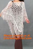 China Handmade Crochet Poncho for Women 25 Inch Length Tassel Fringe Wool Grandrelle Yarn Wrap for sale