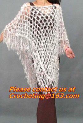 China Handmade Crochet Poncho for Women 25 Inch Length Tassel Fringe Wool Grandrelle Yarn Wrap for sale