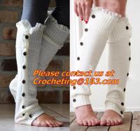 China Girls Knitted Leg Warmers Crochet Lace Trim Buttons 41cm Acrylic Custom for sale