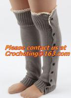 China Women's Knitted Leg Warmers 41cm Crochet Lace Trim Boot Topper Acrylic Solid Fashion for sale