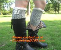 China Customizable Acrylic Knitted Leg Warmers 41cm Women Winter Boot Socks Gaiter for sale