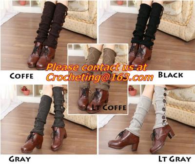 China Women's Wool Blend Striped Leg Warmers 42cm Loose Fit Boot Socks with Button Decoration for sale