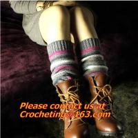 China Women's Striped Wool Acrylic Blend Leg Warmers 42cm Length Thick Warm Boot Socks for sale