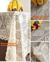 China Handmade Crochet Tablecloth 100% Cotton Beige 1.5gg Crotch Cutout 110x160 cm for sale