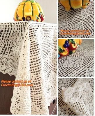 China Handmade Crochet Tablecloth 100% Cotton Beige 1.5gg Crotch Cutout 110x160 cm for sale