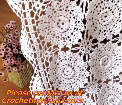 China Handmade Crochet Round Tablecloth 100cm Cotton Doily Ivory Pineapple Flower for sale