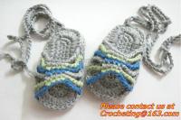 China Handmade Cotton Yarn Baby Crochet Sandals Slippers for Newborn to 12 Months 8-12cm for sale