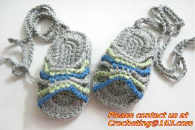 China Handmade Cotton Yarn Baby Crochet Sandals Slippers for Newborn to 12 Months 8-12cm for sale