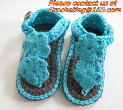 China Handmade Cotton Yarn Crochet Sandals Thongs Slippers for Baby Toddler Kids 8-12cm for sale