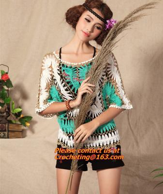 China Women Crochet Knitted Blouse Batwing Hollow Pullover Loose Summer Top 56cm Length for sale
